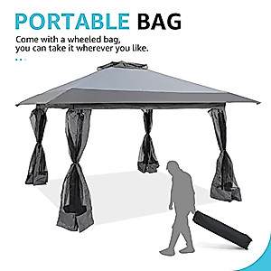 COBANA 13’x13’ Pop Up Gazebo, Outdoor Canopy Tent Shade with Metal Frame Mosquito Netting for Patio, Garden, Lawn, Backyard, Gray