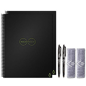 Rocketbook Holiday Bundle - 2 Smart Reusable Notebook Set with 1 Lined & 1 Dot Grid Notebook, 2 Pilot Frixion Pens & 2 Microfiber Cloths - Infinity Black Cover, Letter Size (8.5" x 11") (EVR-L-K-BND)