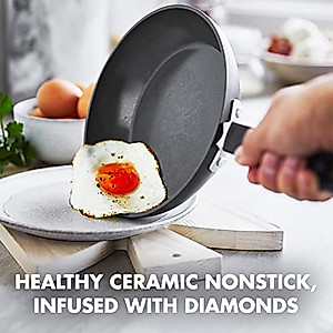 GreenPan Levels Stackable Hard Anodized Healthy Ceramic Nonstick, 8" 10" and 12" Frying Pan Skillet Set, PFAS-Free, Dishwasher Safe, Black