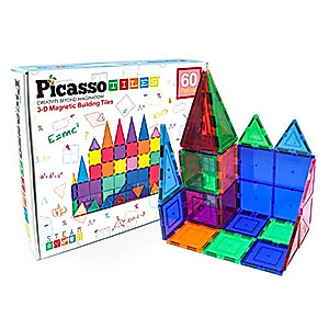 PicassoTiles 60 Piece Set 60pcs Magnet Building Tiles Clear Magnetic 3D Building Blocks Construction Playboards - Creativity beyond Imagination, Inspirational, Recreational, Educational, Conventional