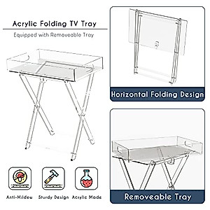 CRYSFLOA TV Tray with Removable Tray Acrylic Folding TV Tray Table Foldable Furniture Modern Small Desk Acrylic Serving Tray Top for Living Room, Bed Room, Kitchen Serving Table with Storage