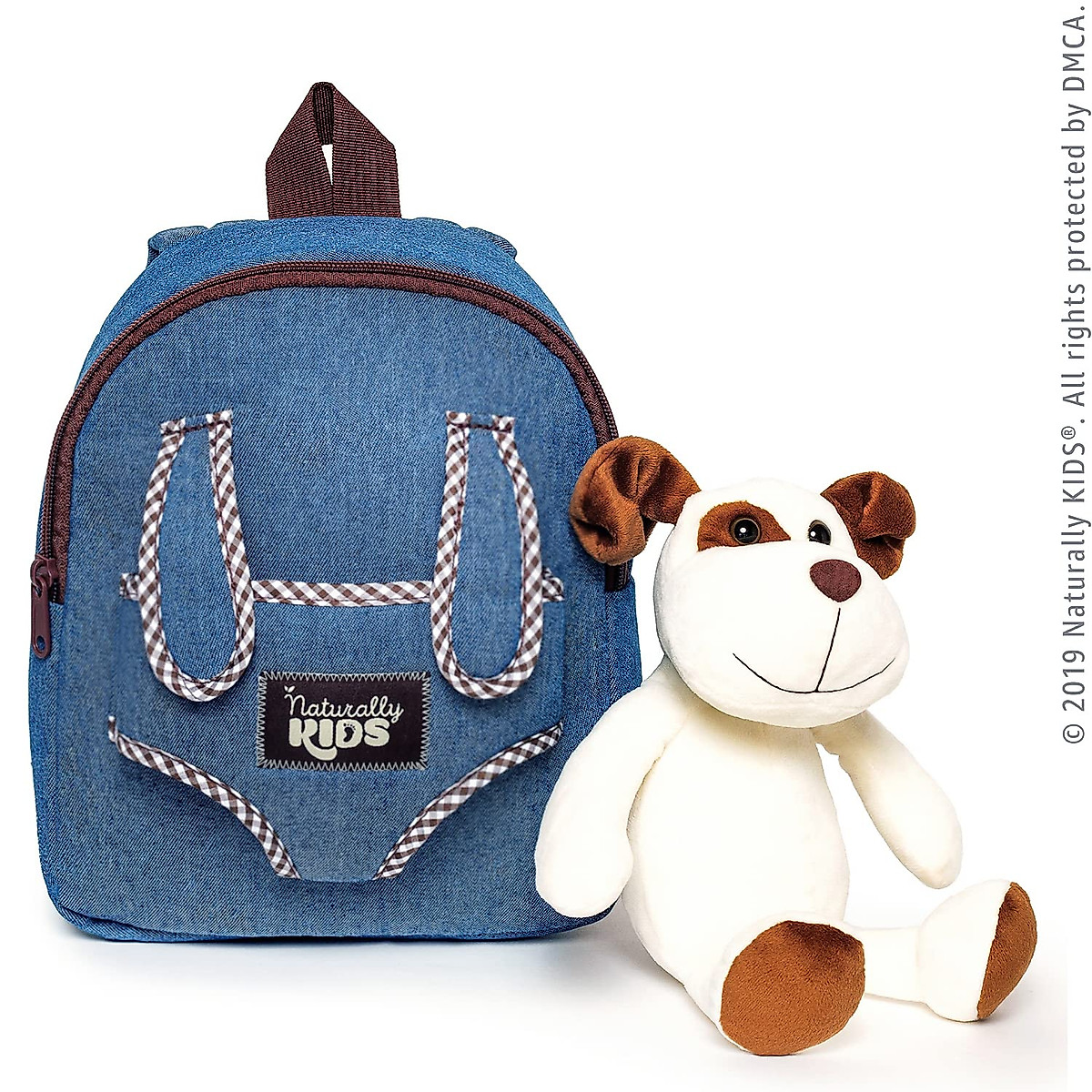 Naturally KIDS Dog Toddler Backpack, Dog Stuffed Animals, Stuffed Dog for Toddlers Boys Girls