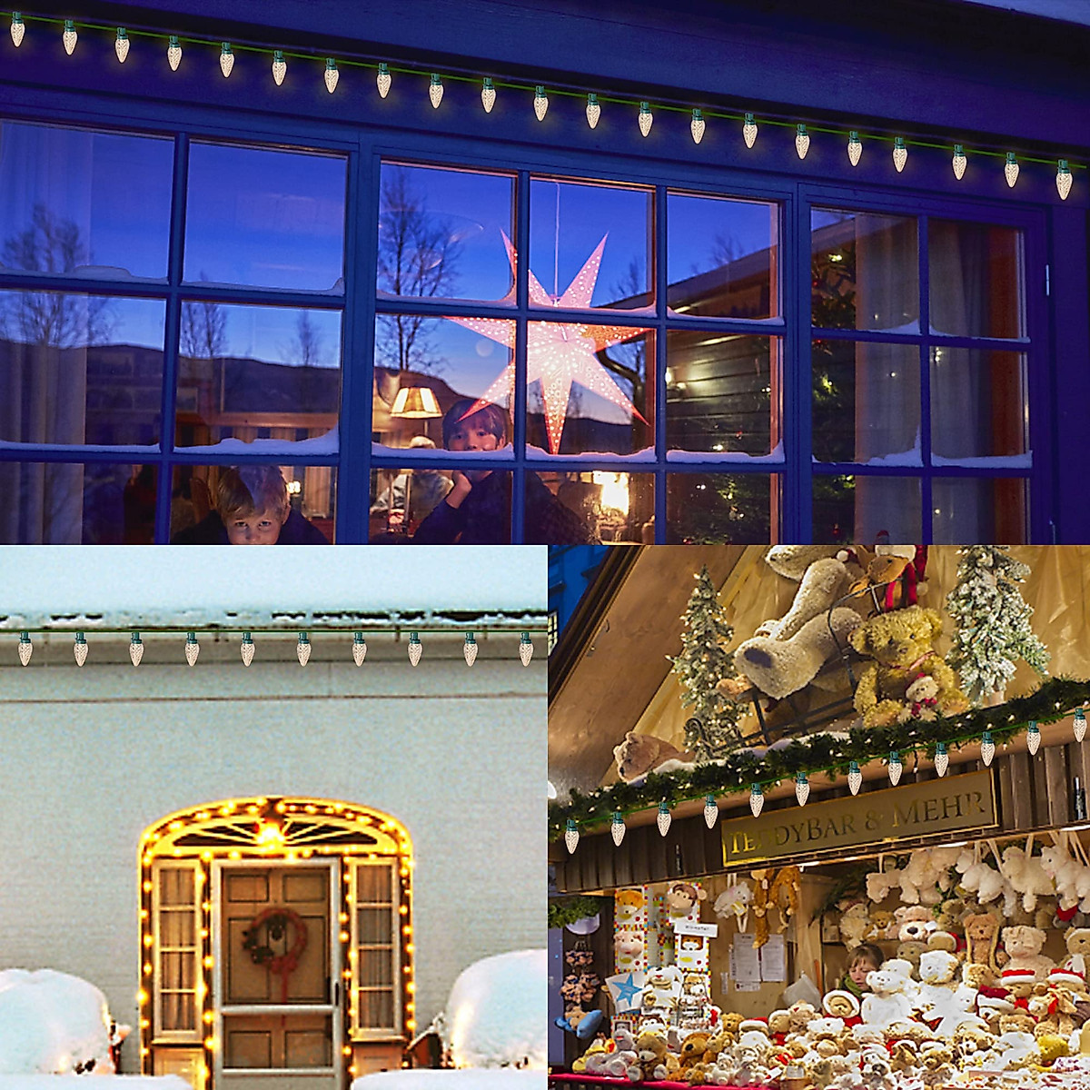 C9 Christmas Lights, 50 LEDs 24.5 FT Faceted String Lights Connectable Commercial Grade Indoor Outdoor, 120V UL Certified Xmas Strawberry Tree Light Strand for Garden Patio Parties, Warm White