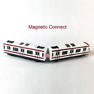 VANTIYAUS Train Model, 4pcs Car Set Alloy City Rail Subway Train Model,1/64 Scale Alloy Subway/Car Model, Red White