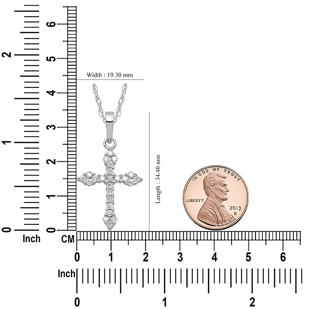 ARAIYA FINE JEWELRY 14K White Gold Round-shape Diamond Cross Pendant with Gold Plated Silver Chain Necklace (1/4 cttw, I-J Color, I2-I3 Clarity), 18"