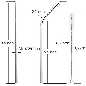 YIHONG 8 Pcs Reusable Metal Drinking Straws - 8.5Inch Stainless Steel Straws - 6mm Diameter Wide- Compatible with 20oz Yeti Tumblers - For Cold Beverage - 4 Straight + 4 Bent + 2 Brushes+1 Pouch