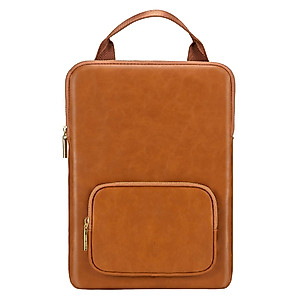 Comfyable Laptop Sleeve Bag 14 Inch Compatible for MacBook Pro 14 Inch 13 Inch, MacBook Air 13 in M2 M1 with Handle & Pocket - Faux Leather Computer Carry Briefcase-Brown