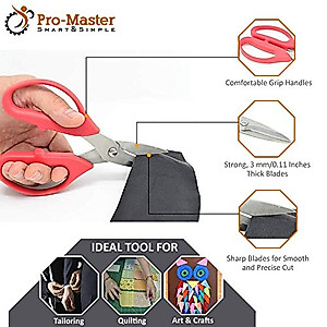 Leather Scissors. Small, Sharp Stainless Steel Durable Blades - Effortless Cutting - Large Comfortable Shears for Crafting, Sewing, Clay Bead Kit, Tailor, Belts, Fabric, Cotton, Cloth, Office, Home