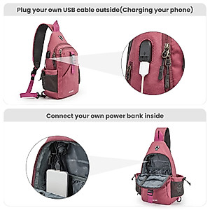 G4Free Canvas Sling Bag Crossbody Backpack with USB Charging Port & RFID Blocking, Hiking Daypack Chest Bag for Women Men(Pink)