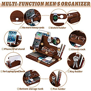 Gifts for Men Wood Phone Docking Station for Men Nightstand Organizer Gifts for Dad Charging Station Cell Phone Stand Desk Organizer Gifts for Husband Boyfriend Brother Son