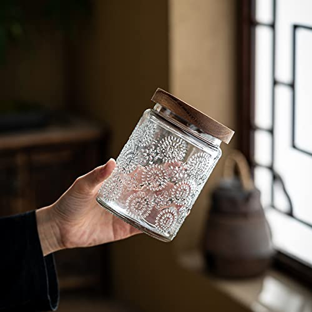 HolaJia Glass Jar with Lid – 24 oz Glass Storage Containers – Premium Jars with Airtight Lids for Coffee, Rice, Sugar – Decorative Cookie Jars for Kitchen Counter, Pantry(Fireworks)