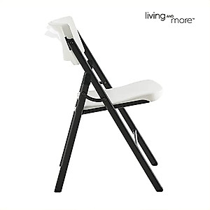 Living and More Commercial Folding Chair, Ergonomic Swiveling Back, Indoor Outdoor Use, 350-Pound Capacity, 1 Pack, White