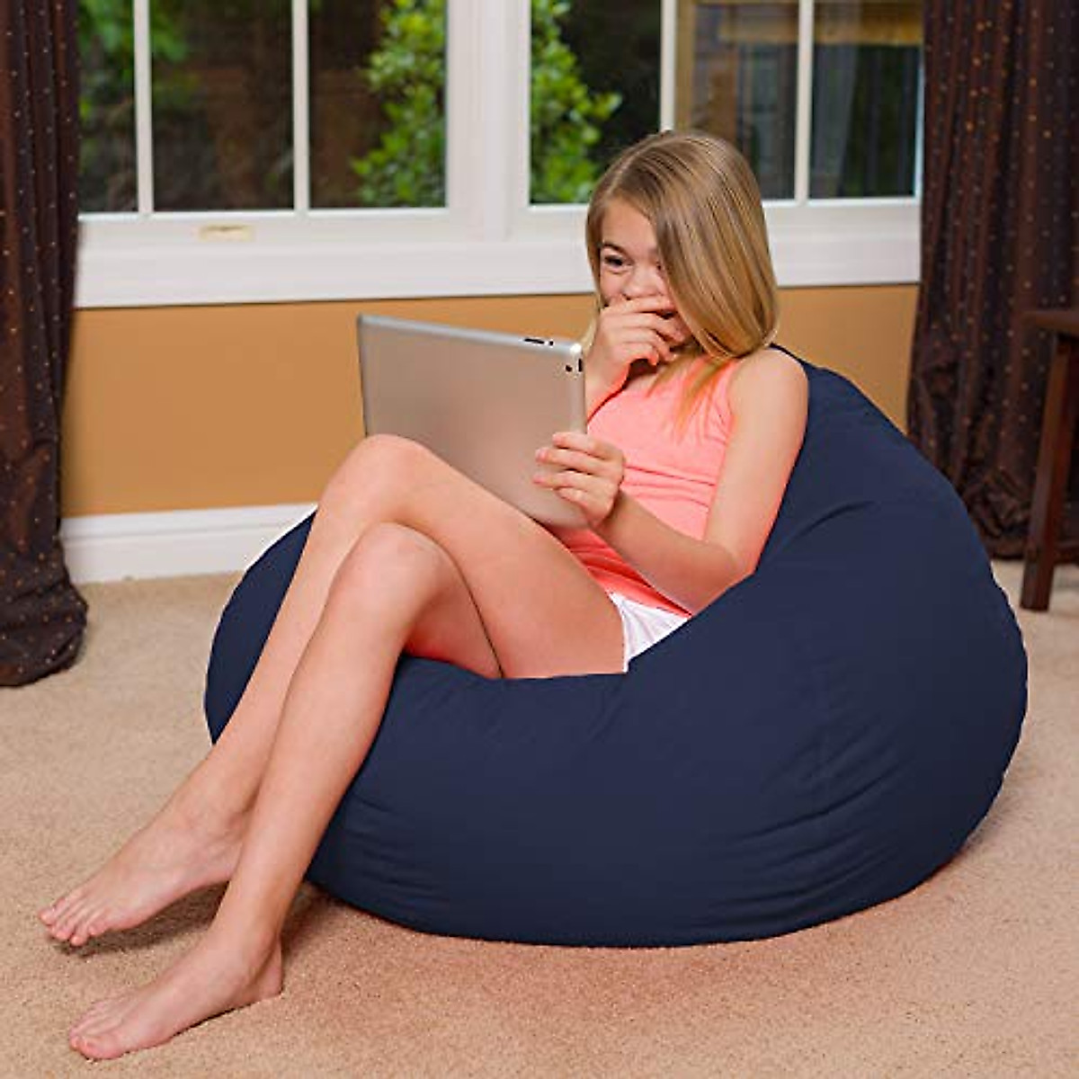 Posh Beanbags Bean Bag Chair, Large-38in, Solid Navy Blue