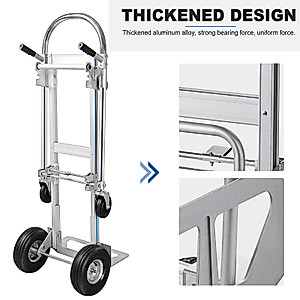 TOPDEEP 2 in 1 Aluminum Hand Truck, Industrial Convertible Hand Truck and Dolly 1000 LBS Capacity, Heavy Duty Hand Truck Flatform Cart with 10" Hi Tech Rubber Wheels