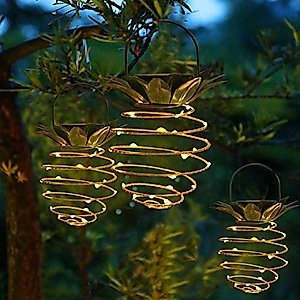 NC 4Pcs Solar Pineapple Light Wrought Iron Winding LED Light Outdoor Hanging Light String Light Garden Home Decoration Light