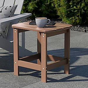 Flash Furniture Charlestown Tiered Commercial Poly Resin Adirondack Side Table - Natural Cedar - All-Weather - Indoor/Outdoor
