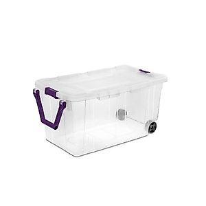 Generic 2PCS 40 Gallon Industrial Tote Plastic Storage Bins Wheeled Large Storage Box Set, Clear And Purple