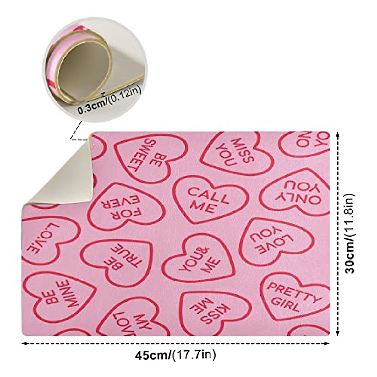 Candy Hearts Pattern Set Dish Drying Mats of Quick Dry Fabric for Kitchen,Heat Resistant Coffee Machine Mat Kitchen Accessories 17.7"x11.8"