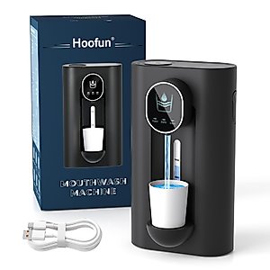 Hoofun Automatic Mouthwash Dispenser for Bathroom,18.26Oz Wall Mounted Mouth Wash Dispenser with Magnetic Cups, 3 Dispensing Level, Smart Mouthwash Dispenser for Kids Adult, Bathroom Accessories Black