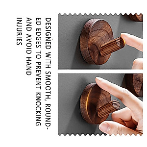 JATYP Adhesive Wooden Coat Hooks Wall Hooks 4 Pack, Seamless Heavy Duty Hooks,Wall Hangers for Hanging Coat Hat Cap Bag Clothes Towels Hanger (Walnut Wood)