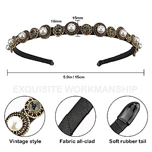 NAIHOD 3 Pcs Pearls Rhinestones Thin Headbands for Women Girls Luxury Vintage Hair Bands for Women's Hair with Cloth Wrapped Metal Hair Hoop Baroque Headpiece Elastic Head Bands