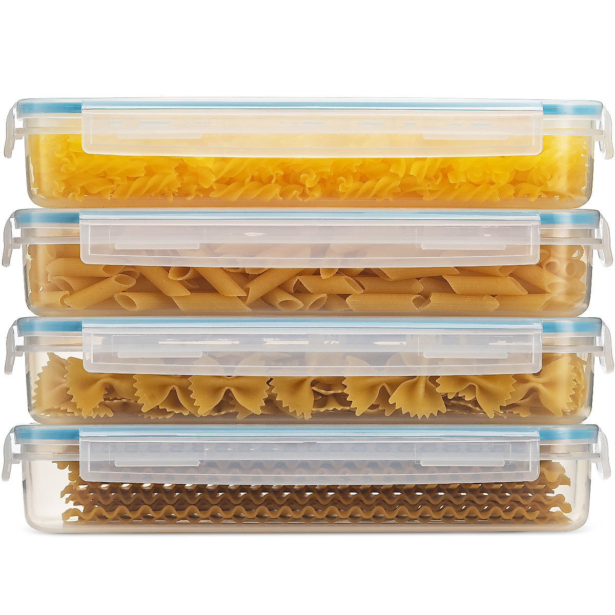 Komax Biokips Pasta Storage Containers Set of 4 – BPA-Free Rectangular Plastic Containers with Lids – Microwave & Dishwasher Safe Airtight Containers – Noodle, Pasta, & Spaghetti Container (33 oz)