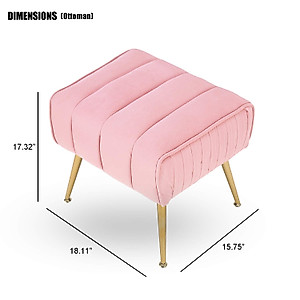 Altrobene Velvet Accent Chair, Modern Barrel Chair with Ottoman, Arm Pub Chair for Living Room/Bedroom/Nail Salon, Blush Pink, Golden Finished, Suitable for Small Spaces