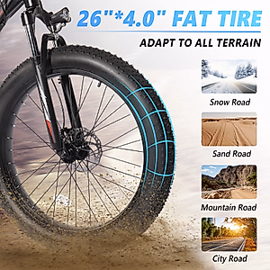 PEXMOR Electric Bike for Adults, 500W 48V 13AH Removable Battery Ebike, 50Miles 20MPH 26" Fat Tire Adult Electric Bicycle, Electric Mountain Bike Snow Beach Commuter E-Bike,7 Speed,UL Certified