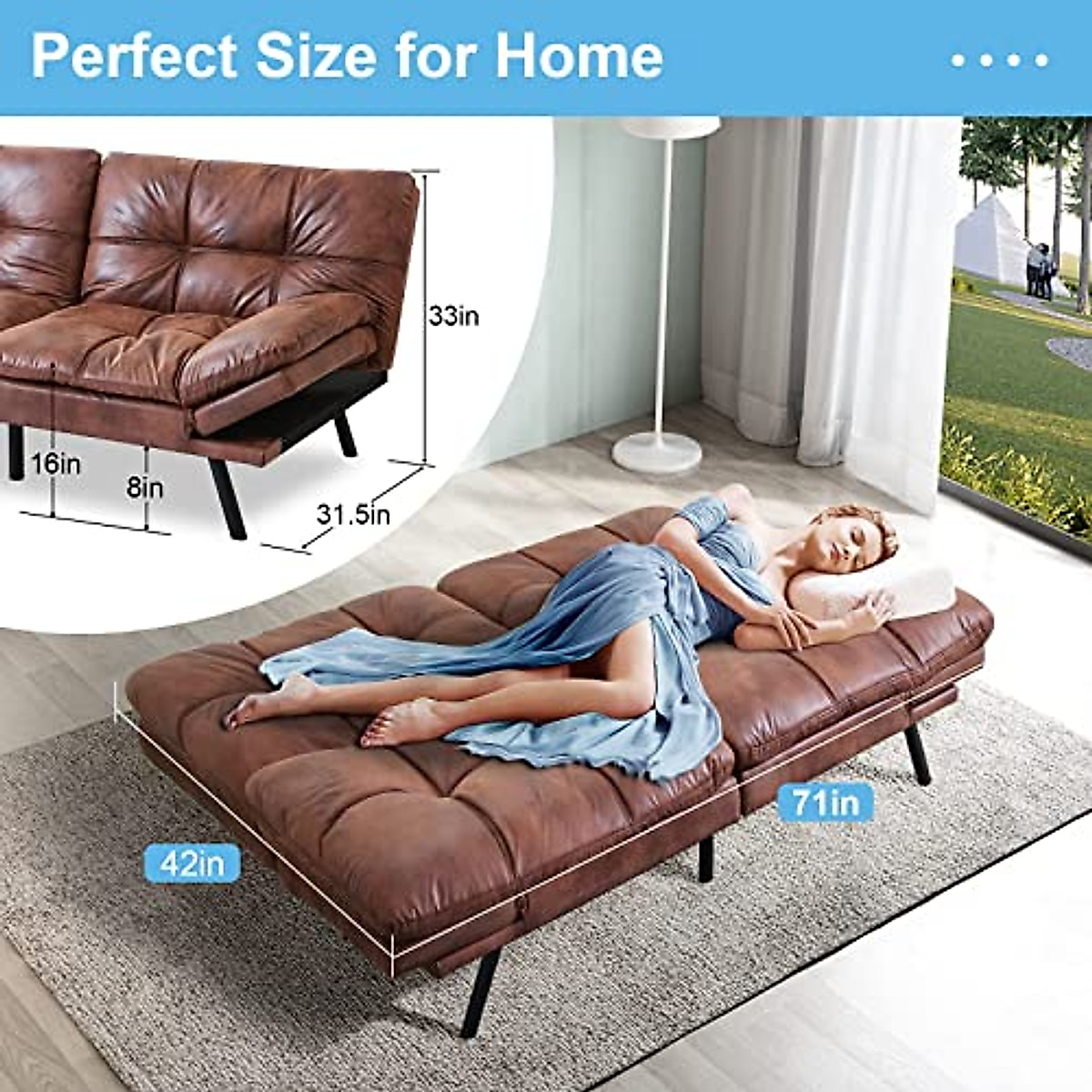 Opoiar Modern, Bed Sleeper, Futon, Memory Foam Couch Convertible Loveseat for Living Room, Apartment Sofas, Brown