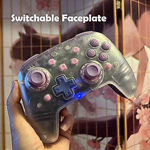KENNEAS Wireless Controller Compatible with Switch/OLED/Lite(No Deadzone), Ergonomics Grip/Fancy LED Light/Replaceable Faceplates/ 850mAh Big Battery/Turbo/Adjustable Vibration Gamepad Gift Choice