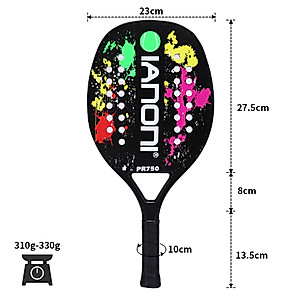 IANONI Beach Tennis Racket, Carbon Fiber Grit Face with EVA Memory Foam Core Beach Tennis Racket (Black)