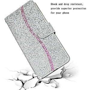 Guppy Bling Wallet Case Compatible with iPhone 14 Plus, PU Flip Blocking Wallet with Wrist Strap Magnetic Closure Built-in Kickstand Protective Case - Silver