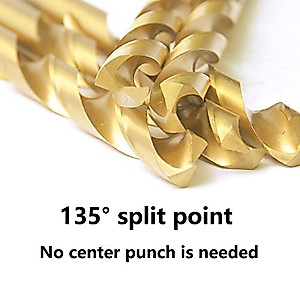 VALYRIANTOOL Titanium Drill Bit Set 5PCS 1/2" HSS Jobber Drill Bits, Premium 4341 High Speed Steel Drill Bits Set with 3/8" Reduced Shank for Drilling on Mild Steel, Copper, Aluminum (1/2"(5PCS))