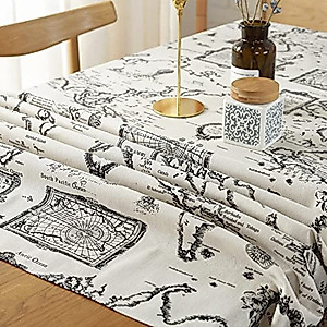 LOONELO World Map Cotton Linen Tablecloth,Antique Map Printed Tablecloth,Washable Retro Style Rectangle Table Cover for Dinner,Party,Picnic,Home Decor (55.1X98.4 inch)