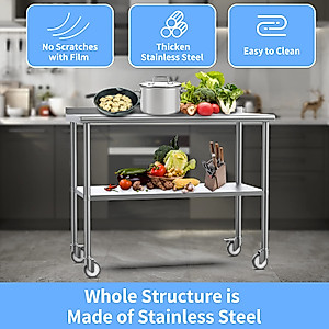 ROVSUN 30' x 24'' Stainless Steel Table for Prep & Work,Commercial Worktables & Workstations, NSF Heavy Duty Metal Table with Wheels & Backsplash for Kitchen, Restaurant,Home,Hotel