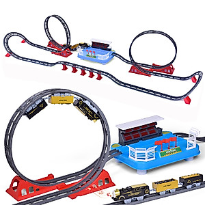 FUN LITTLE TOYS 78PCS Train Set Toys for Kids, Flexible Railway Tracks Roller Coaster Playset, Batteries Operated Toy Train with Light and Sound, Gift for 3 4 5 6 Years Old Toddlers Boys and Girls