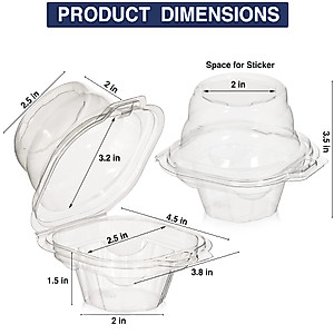 MUSENTIAL 50-Pack Individual Cupcake Containers, Stackable Single Compartment Disposable Carrier Holder Box with Airtight Dome Lid, BPA Free (50 Count)