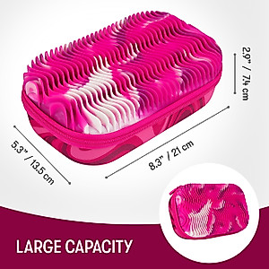 ZIPIT Wavy Pencil Box for Girls | Fidget Box | Silicon Sensory Case | Large Capacity Pencil Case (Pink)