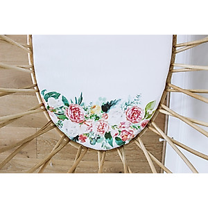 NODNAL CO. Pink Floral Bassinet Fitted Sheet - 100% Cotton for Baby Girl - Peony and Eucalyptus Flowers Universal Fitted Cover Sheets (Pink Floral Border)