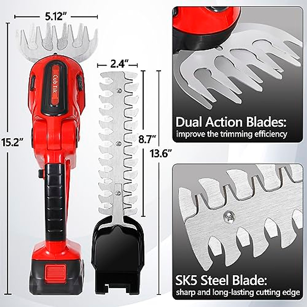 Cordless Grass Shear & Hedge Trimmer Handheld Shrub Grass Trimmer Grass Cutter Electric Hedge Shear with Battery and Charger