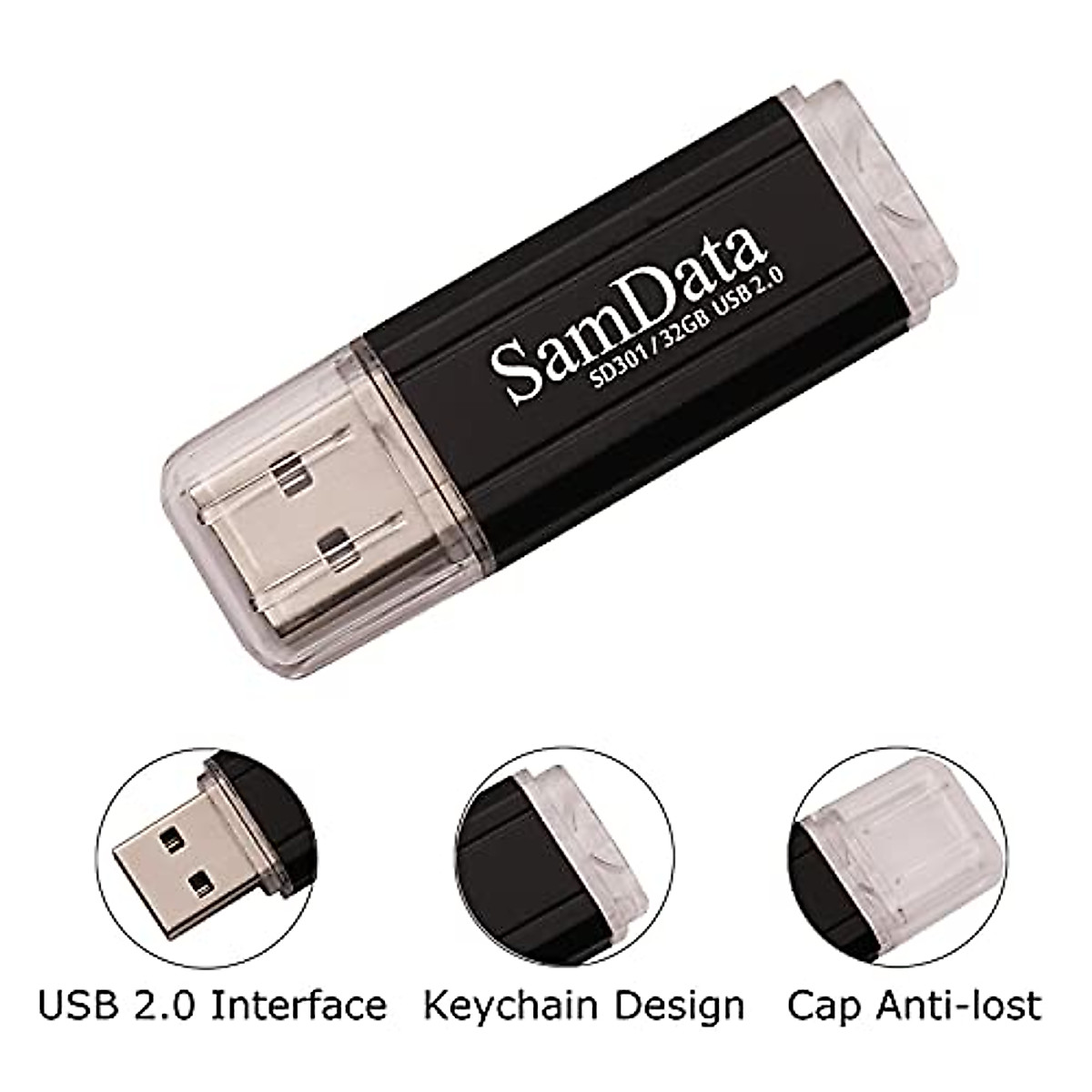 SamData 5 Pack 32GB USB 2.0 Flash Drive Thumb Drive Memory Stick Pen Drives Jump Drive for Data Storage (5Pack Black)