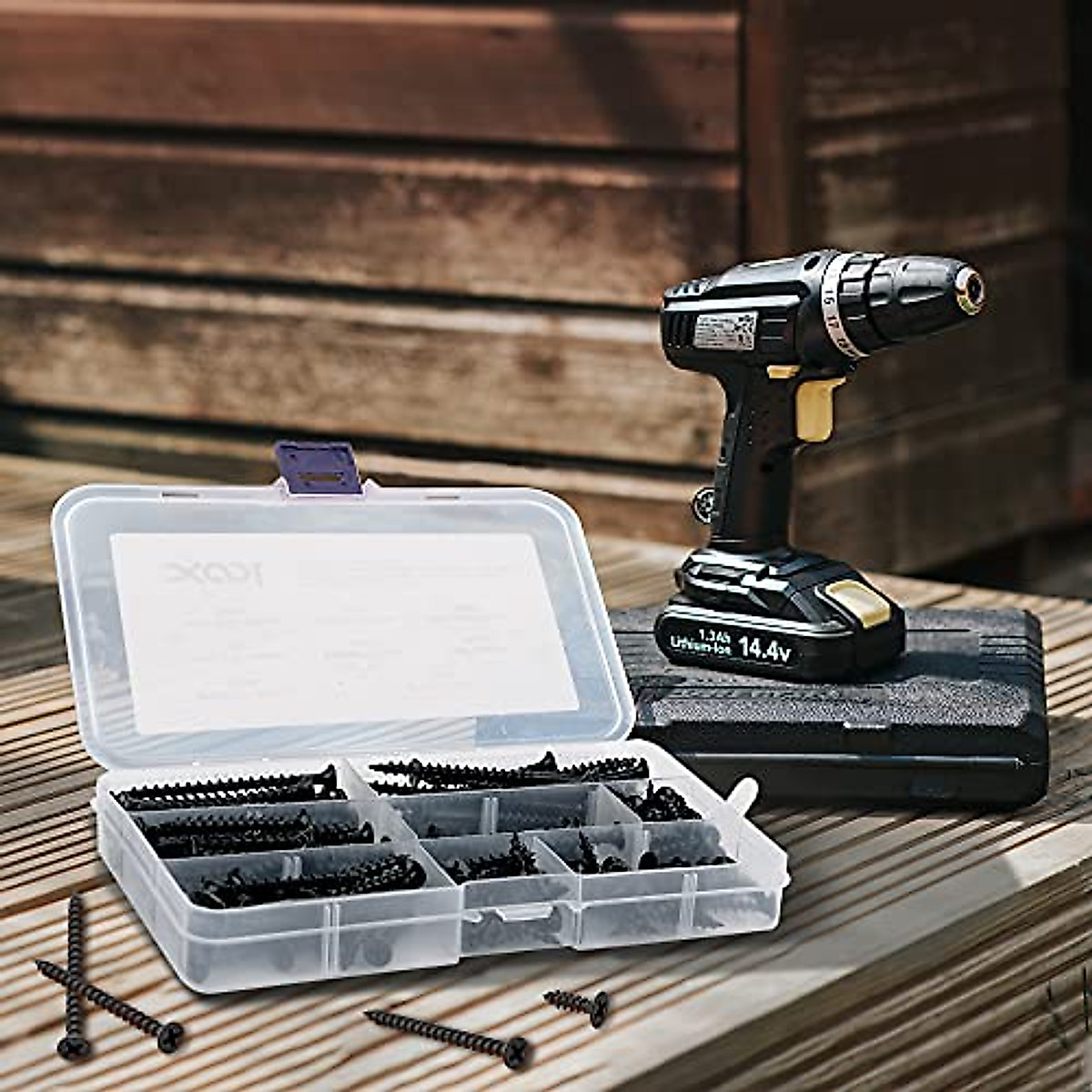 XOOL 200PCS Drywall Screws #7 Coarse Thread Sharp Point Self Tapping Screws Assortment Kit Black, Carbon Steel Wood Screws for Drywall Sheetrock, Wood, Furniture Cabinet