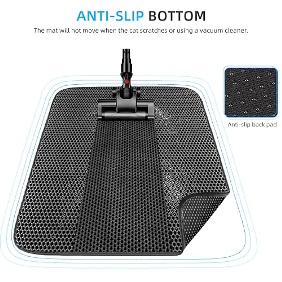 Cat Litter Mat Litter Trapping Mat, Honeycomb Double Layer Litter Box Mat, Waterproof Leakproof Washable Easy Clean, Anti-Slip, Scatter Control, No Phthalate, Scratch Resistant, 25" x 18" Black