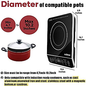 Induction Cooktop, CUSIMAX 1800W Portable Induction Burner with Timer, Sensor Touch Countertop Burner, 10 Temperature and 9 Power Setting, Kids Safety Lock for Cast Iron, Stainless Steel Cookware