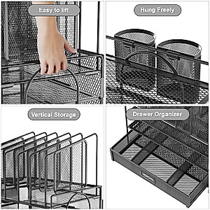 Marbrasse Desk Organizers, 4-Tier Mesh Desk File Organizer with 5 Vertical File Holders and 2 Pen Holders, Multifunction Desktop Organizer,Desk Organizers and Accessories for Home Office (Gray)