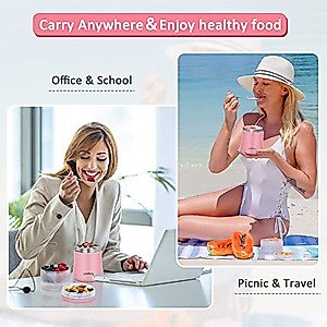 Yawbay Yogurt Container, Insulated Food Container, 2 In 1 Cereal Cup On The Go,Stainless Steel Insulated Food Jar With Spoon, 28oz Thermal Lunch Pot For Soup Yogurt Salad Breakfast Milk Fruit (pink)