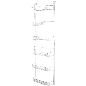 Lavish Home Powder Coated Steel Closet Organizer, 6-Tier Shelves, Over the Door Pantry Organizer, with Adhesive Hooks, White
