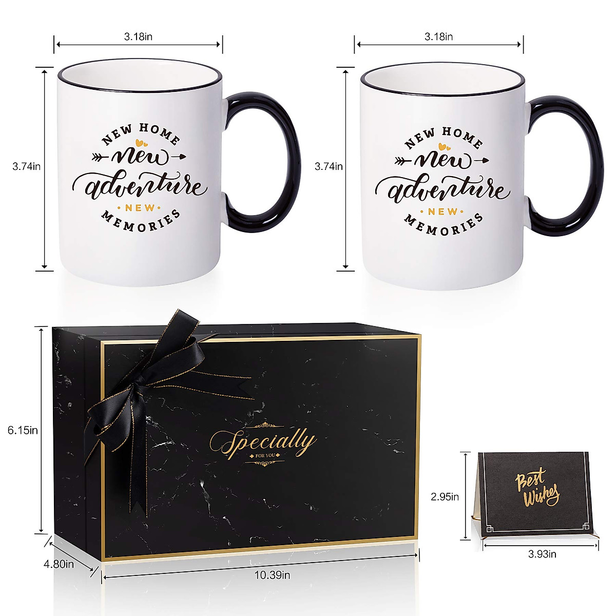 House Warming Presents for New Home- NEW HOME NEW ADVENTURE NEW MEMORIES - Housewarming Gifts New Home for Women, Men, Him, Her, Ceramic Coffee Mug Tea Cup 11 Oz with Gift box (Double)