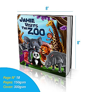 Personalized Story Book by Dinkleboo - Visits The Zoo - for Children Aged 2 to 8 Years Old - A Story About Your Child Going to The Zoo - Soft Cover - Smooth, Glossy Finish (8"x 8")