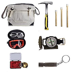 14 pieces Rock Hounding & Gem Mining Geology Tool Kit ，for Rock Hounding, Gold Mining,including an all Steel Rock Pick Hammer with Pointed Tip,3-Pieces Heavy Duty Chisel Set